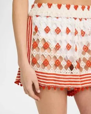 Ramy Brook Cordelia Crochet Coverup Mini Shorts - Flame/sand