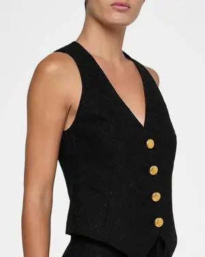 L & APOS;AGENCE Kino Bonded Lace Vest - Black
