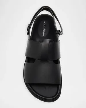 Dolce & Gabbana Apos;s Dg Logo Leather Sandals - Black