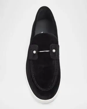 CHRISTIAN LOUBOUTIN Apos;s Chambeliboat Night Strass Velvet Boat Shoes - Black/crys