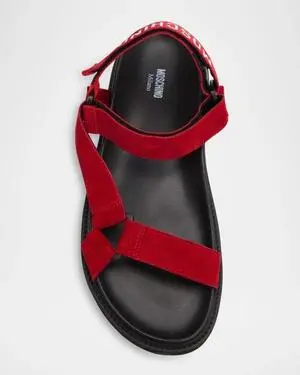 Moschino Apos;s Logo Leather Sandals - Red