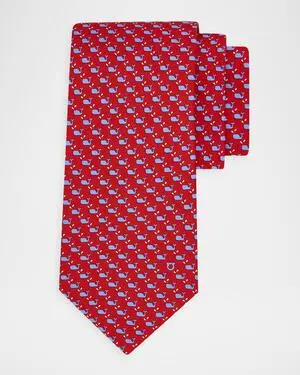 FERRAGAMO Apos;s Whale Micro-print Tie - Rosso