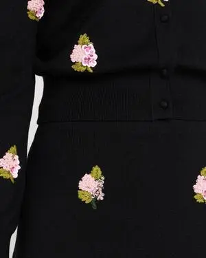 Carolina Herrera Floral Beaded Silk-cotton Knit Crop Cardigan
