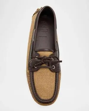 Brunello Cucinelli Raffia & Leather Boat Shoes