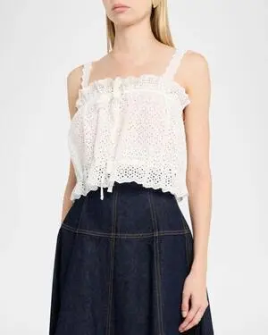 Ulla Johnson Isola Embroidered Eyelet Cotton Top
