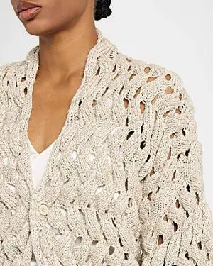 Brunello Cucinelli Paillette Open-knit Cardigan - Stone