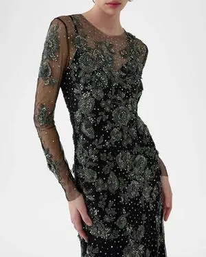Carolina Herrera Embellished Illusion Trumpet Gown