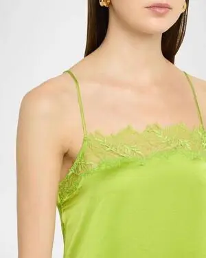 Sablyn Haya Silk Lace-trim Top - Chartruese