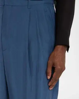 Saint Laurent Apos;s Silk Habotai Pleated Trousers - Blue