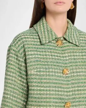 Carolina Herrera Boxy Cotton-blend Crop Jacket - Green Multi