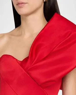 Prabal Gurung One-shoulder Bow Satin Column Gown - Red
