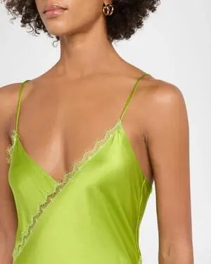Sablyn Cece Lace Inset Satin Maxi Dress - Chartruese