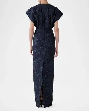 Carolina Herrera Rosette Collar Fan Bodice Gown