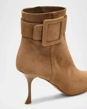 ROGER VIVIER Viv Ville 85mm Buckle-detail Suede Ankle Boots - Tabacco