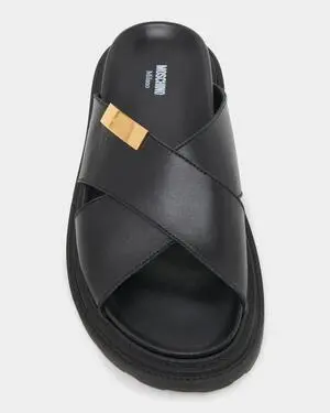 Moschino Apos;s Logo Leather Sandals - Black