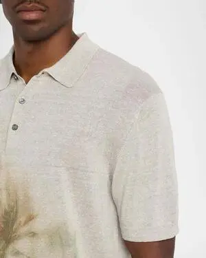 Bugatchi Apos;s Palm Linen And Cotton Short-sleeve Polo Sweater - Limestone