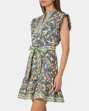 Shoshanna Leah Tie-waist Paisley Stretch-cotton A-line Mini Dress - Ivy Multi