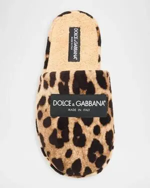 Dolce & Gabbana Apos;s Leopard-print Terrycloth Slippers - Beige