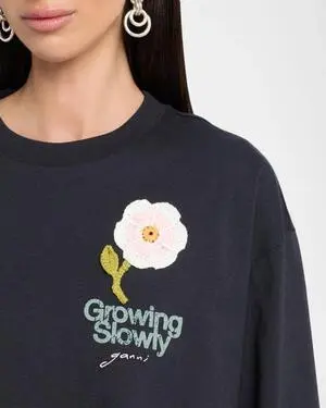 GANNI Embroidered Long-sleeve Tee