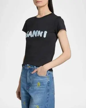 GANNI Embroidered Long-sleeve Tee - Phantom