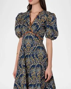 Shoshanna Gemma Abstract-print Empire Midi Dress