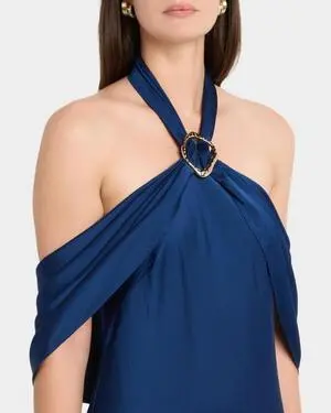 Aidan Mattox Draped Crepe Back Satin Halter Gown