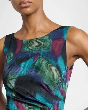 Dries Van Noten Dropps Sleeveless Ruched Ruffle Midi Dress - Petrol