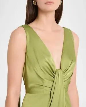 Aidan Mattox Draped Plunging Crepe Back Satin Gown