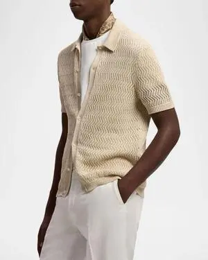 Ralph Lauren Purple Label Apos;s Textured Cotton Short-sleeve Cardigan - Limestone