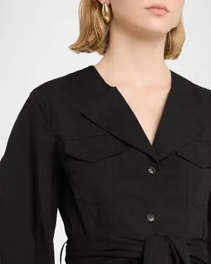 GANNI Belted Stretch Cotton Mini Dress - Black