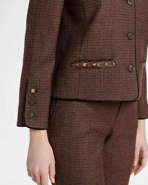 Etro Feather-trim Houndstooth Wool Single-breasted Jacket