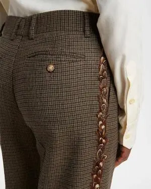 Etro Feather-trim Check Wool Straight-leg Trousers - S9890 Mult