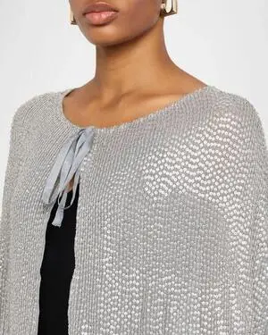 CAROLYN ROWAN ACCESSORIES Feather-hem Beaded Silk Chiffon Cape - Grey