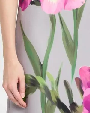 Rickie Freeman For Teri Jon Sleeveless Floral-print Scuba Column Gown
