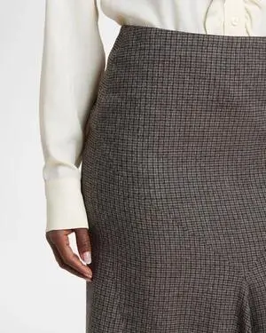 Etro Metallic Check Wool Trumpet Midi Skirt