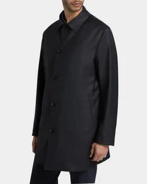 Canali Apos;s Wool Denim-textured Overcoat - Navy