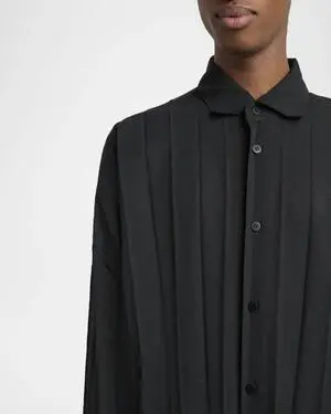 Issey Miyake Apos;s Pleated Relaxed Fit Button-down Shirt - Black