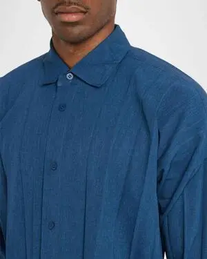 Issey Miyake Apos;s Pleated Relaxed Fit Button-down Shirt - Navy