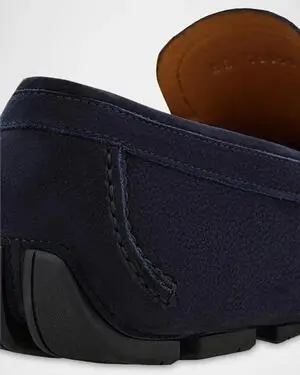 FERRAGAMO Apos;s Leather Gancini Driver Loafers - Navy