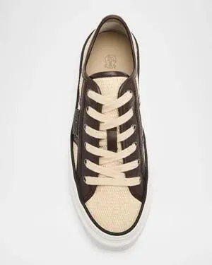 Brunello Cucinelli Techno Raffia & Leather Low-top Sneakers