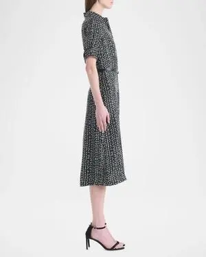 Altuzarra Kieran Abstract-print Short-sleeve Midi Shirtdress With Belt - Black