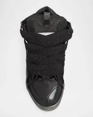LANVIN Apos;s Curb Satin Leather Oversized Sneakers - Black