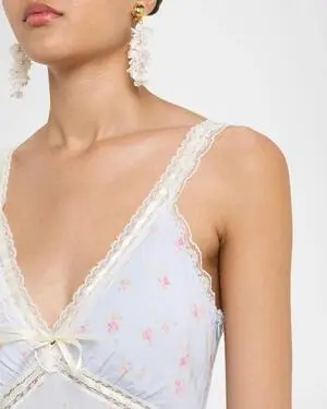 LoveShackFancy Beverly Lace-trim Floral Maxi Dress - Periwinkle
