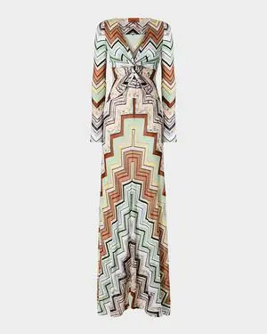 Missoni Chevron Crochet Knit Long-sleeve Maxi Dress