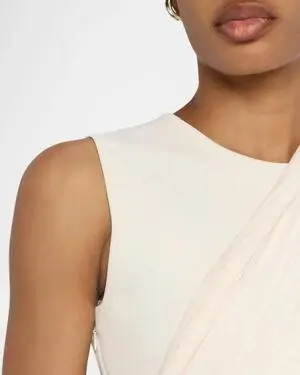 ET OCHS Georgia Draped High-low Knit Combo Midi Dress - Ivory