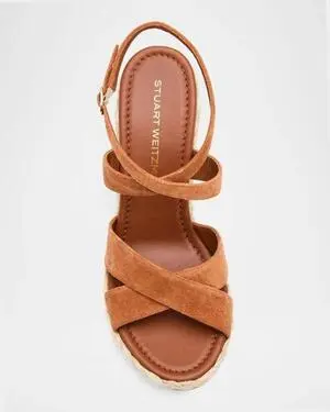 STUART WEITZMAN 100mm Alyssa Suede Espadrille Wedge Sandals - Brown