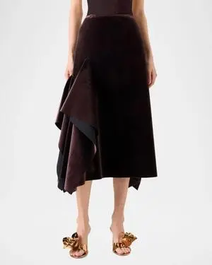 Akris Velvet Neoprene Asymmetric Midi Skirt - Coffee