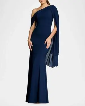 Dress The Population Sera Asymmetric Crepe Gown