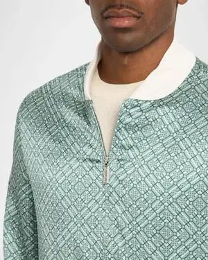 Stefano Ricci Apos;s Geometric Silk Bomber Jacket - Teal