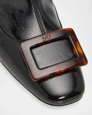 ROGER VIVIER 45mm Roundy Turtle Buckle Patent Leather Ankle Boots - Nero